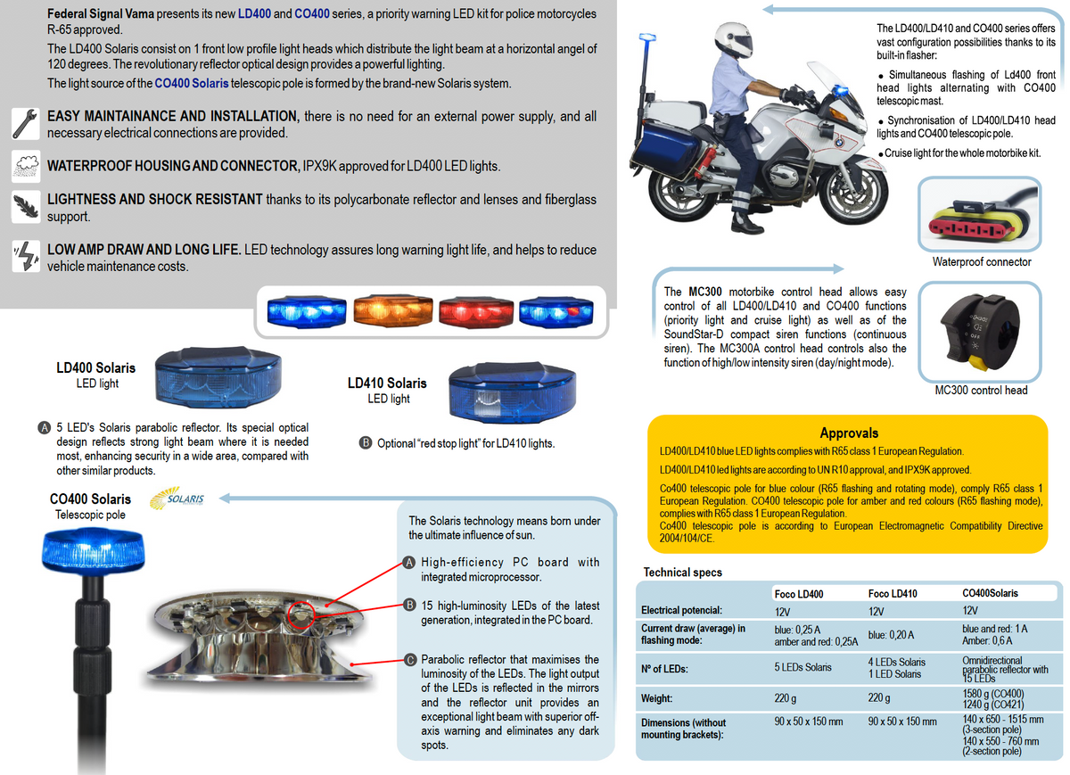 Federal Signal CO400 CO421 Motor Cycle LED Warning Pole Light Beacon B